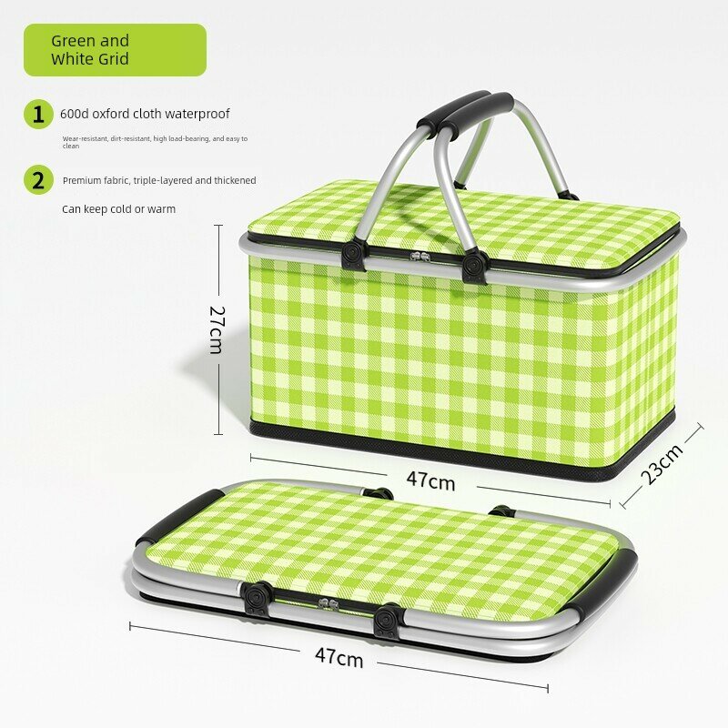 30-литровая сумка-холодильник с алюминиевой фольгой, складная алюминиевая рамка, изоляция 12 часов, зелено-белая