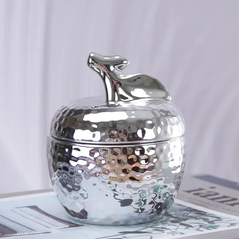 Керамическая шкатулка для украшений в виде яблока, серебряная, Color: S