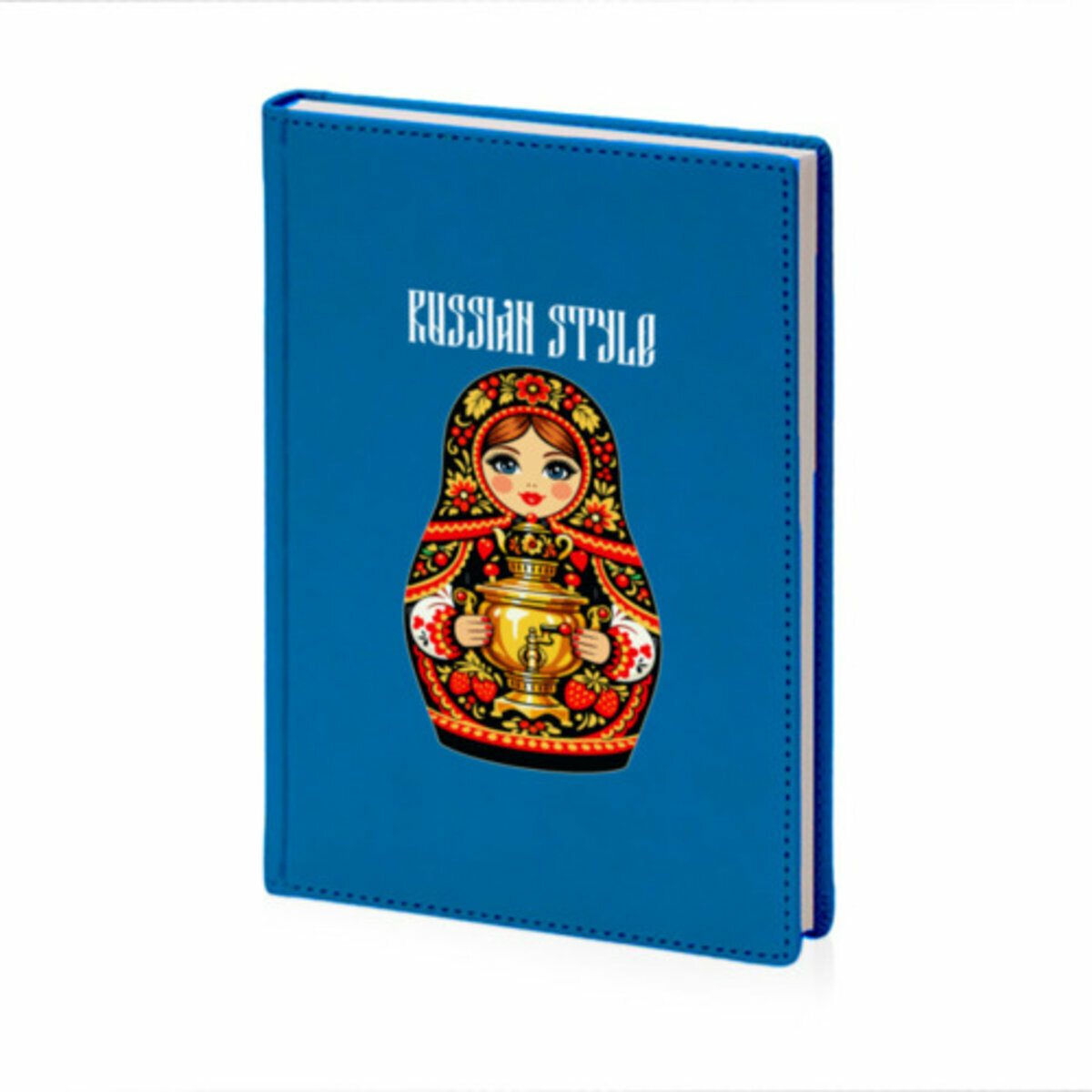 Ежедневник «Русский узор хохлома - матрёшка с самоваром» (синий)