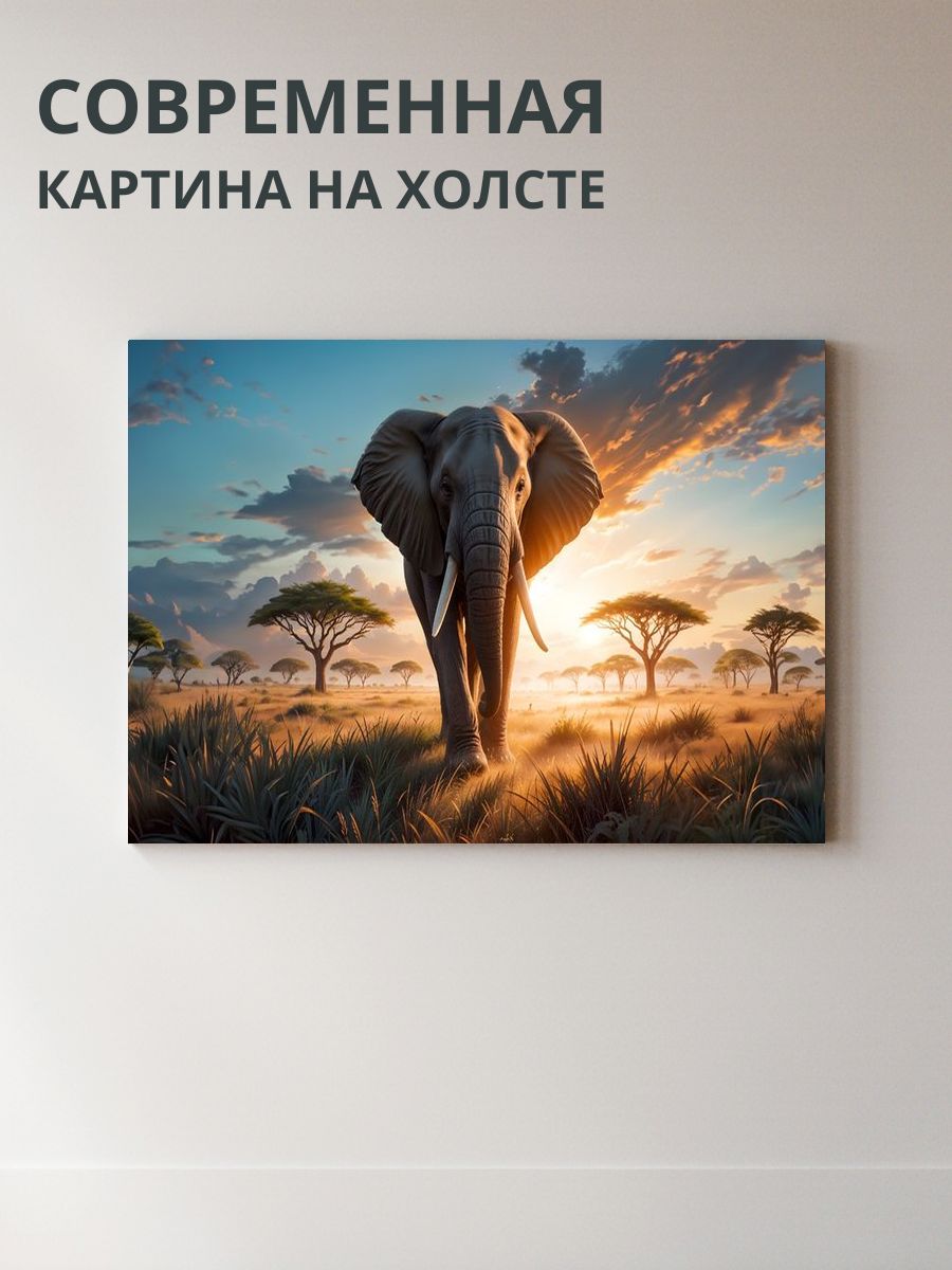 Картина на холсте Слон 70x50 см