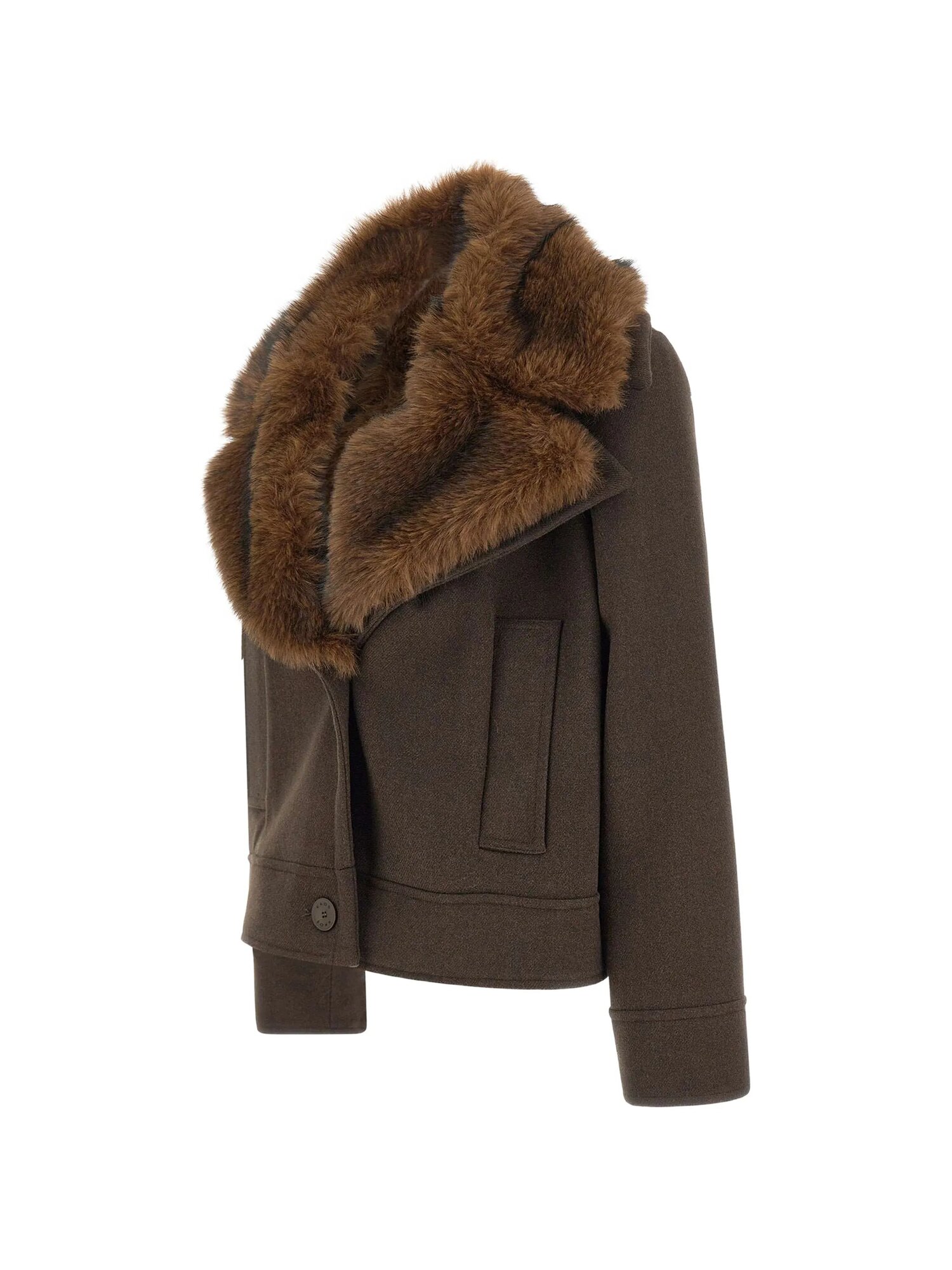 Куртка KAOS Faux-fur collar cropped jacket, размер 42, brown — фото 1