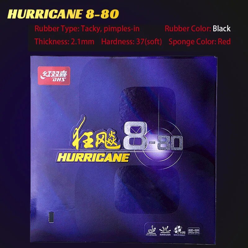 ДHS Hurricane 8-80 резина для настольного тенниса красная Black 37