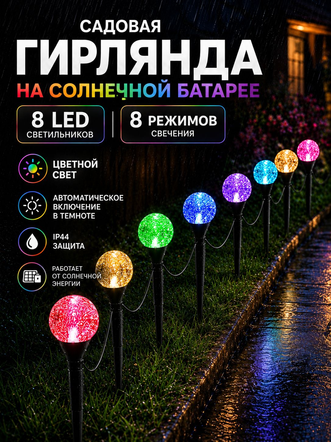 Уличный светильник, Без цоколя, количество ламп:8шт