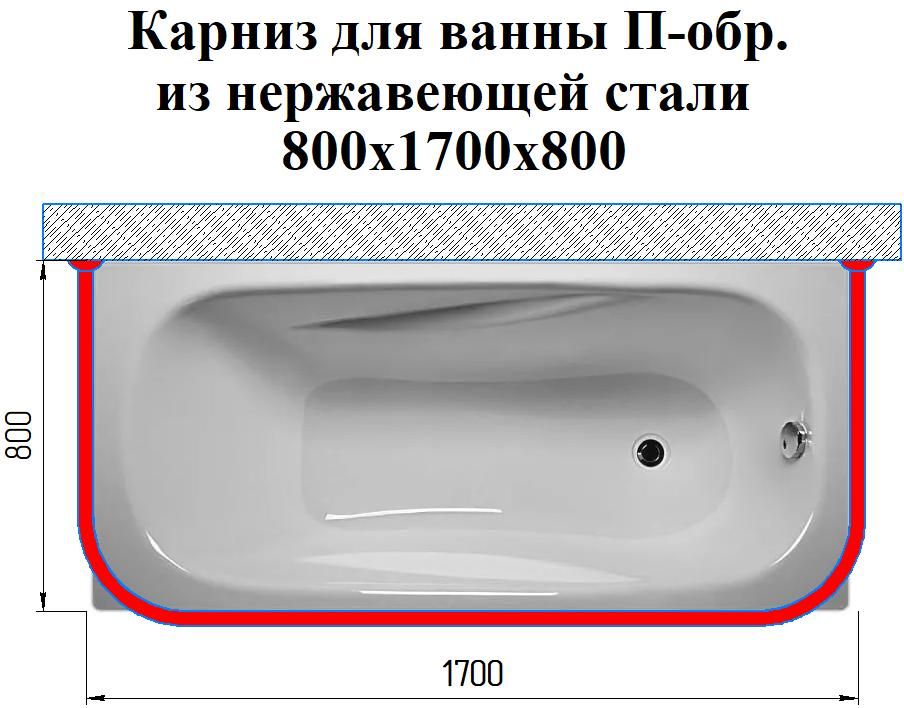 Карниз для ванны П-обр. 80х170х80 см из нержавеющей стали TUGATTI