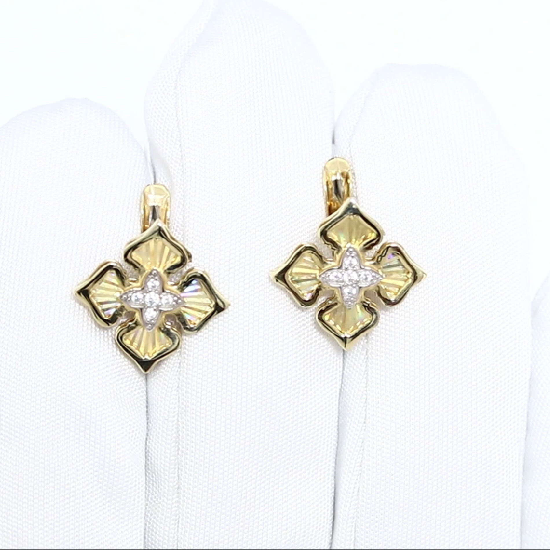Серьги Diamant online, желтое золото, 585 проба, фианит