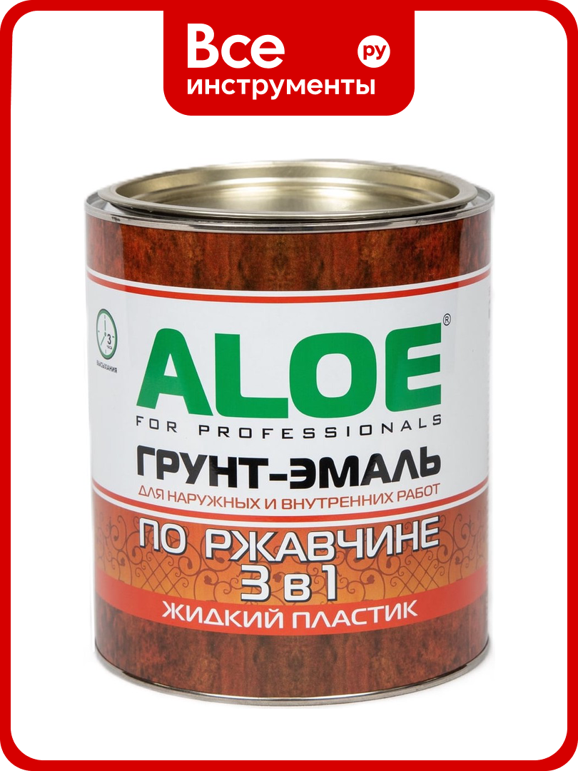 Грунт-эмаль 3в1 ALOE красно‑коричневый жидкий пластик 11004, алкидно‑уретановая формула, защита от ржавчины и плесени