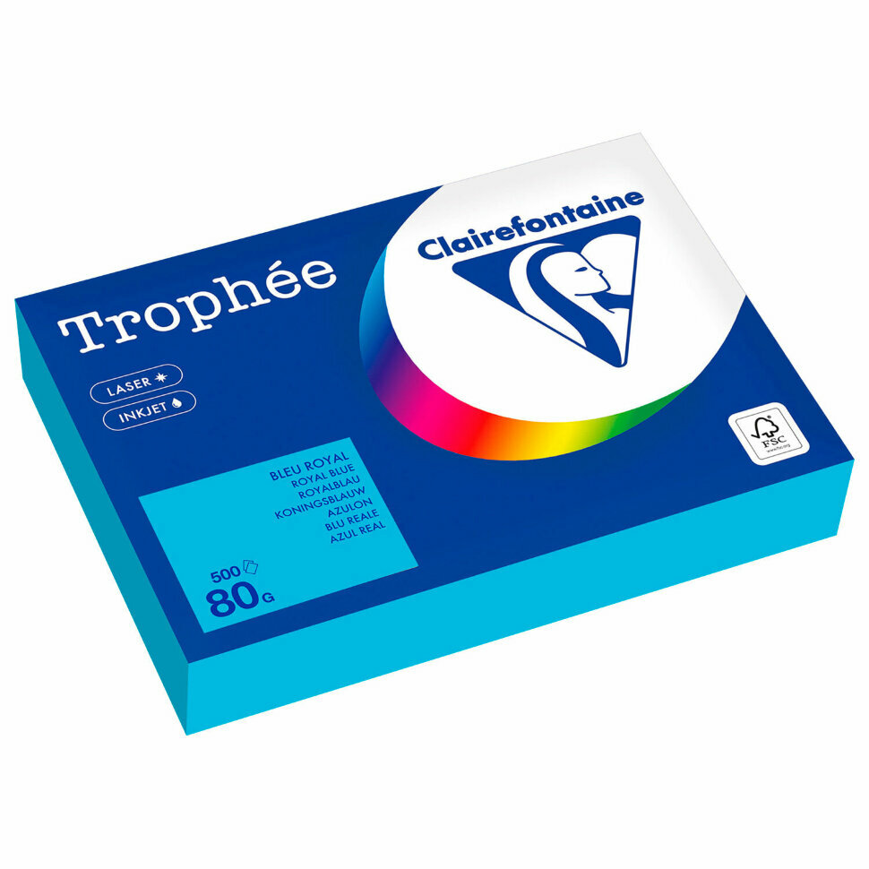 Бумага цветная CLAIREFONTAINE, А4, 80 г/м2, 500 л, интенсив, королевский синий, Франция, 1976PC, 116722