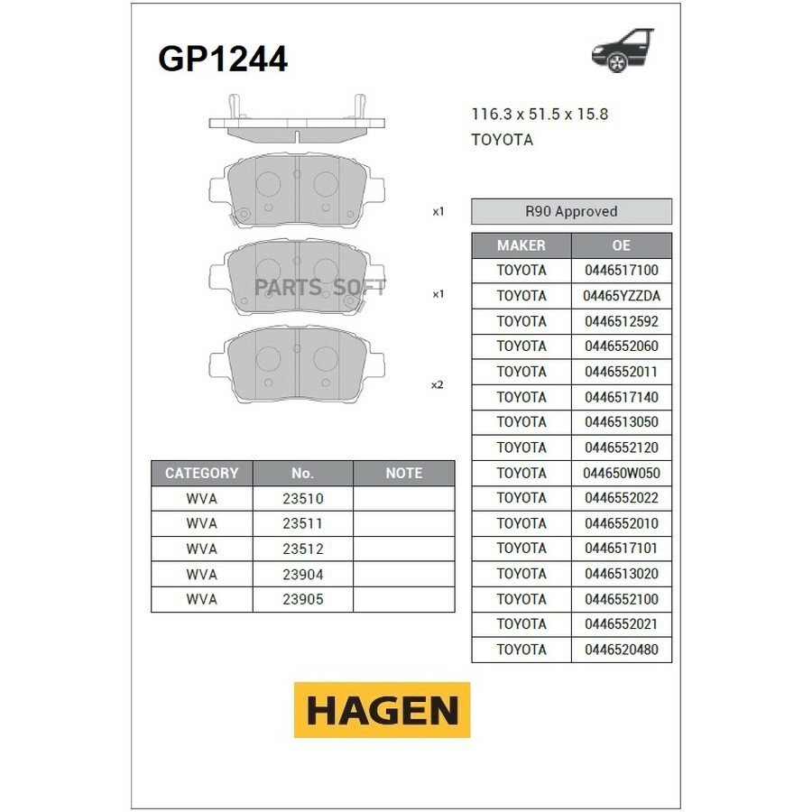 SANGSIN BRAKE GP1244 Колодки торм. дисковые HAGEN TOYOTA VIOS (HAGEN)
