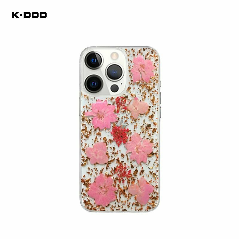 Чехол Flowers для iPhone 14 PRO Max, розовый