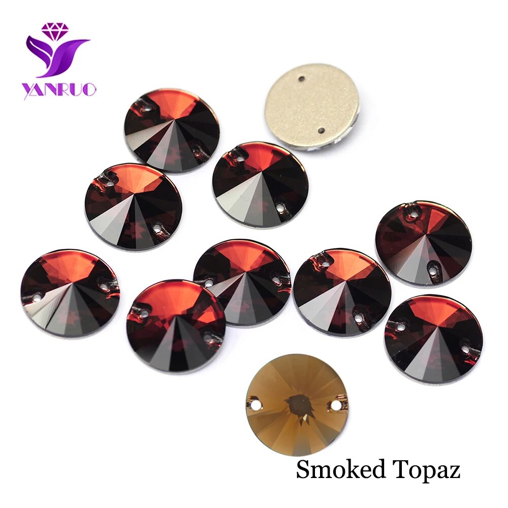 Стразы YANRUO Rivoli Smoked Topaz 16мм 16шт