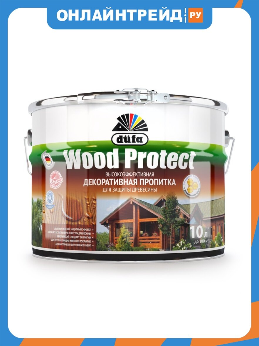 Пропитка декоративная для защиты древесины алкидная Dufa МП000015749, Wood Protect, 2.5 л, белая