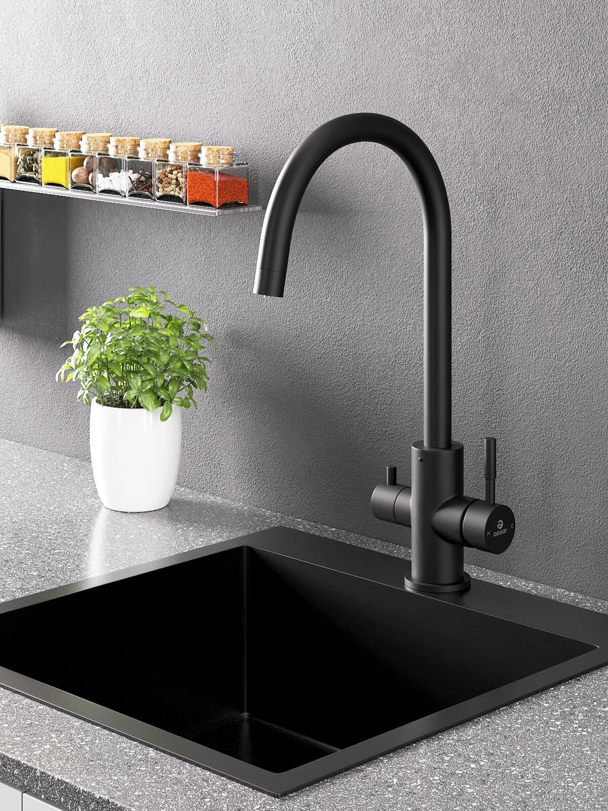 Смеситель для кухни Agger Zest A0700744 черный, с краном для питьевой воды, рычажный, латунь