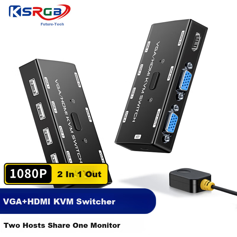 KSRGB 2-портовый KVM-переключатель HDMI/VGA вход VGA выход с совместным использованием клавиатуры и мыши Модель：Двойной