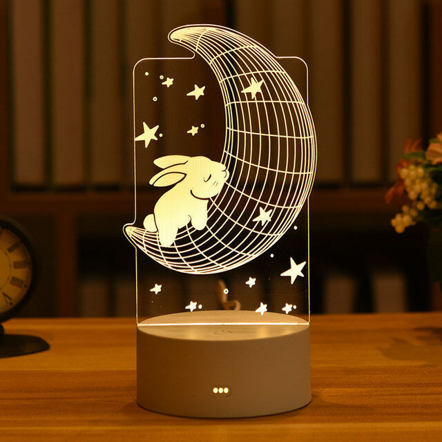 Светильник ночник 3D USB на подставке Спящий заяц Сплюшка