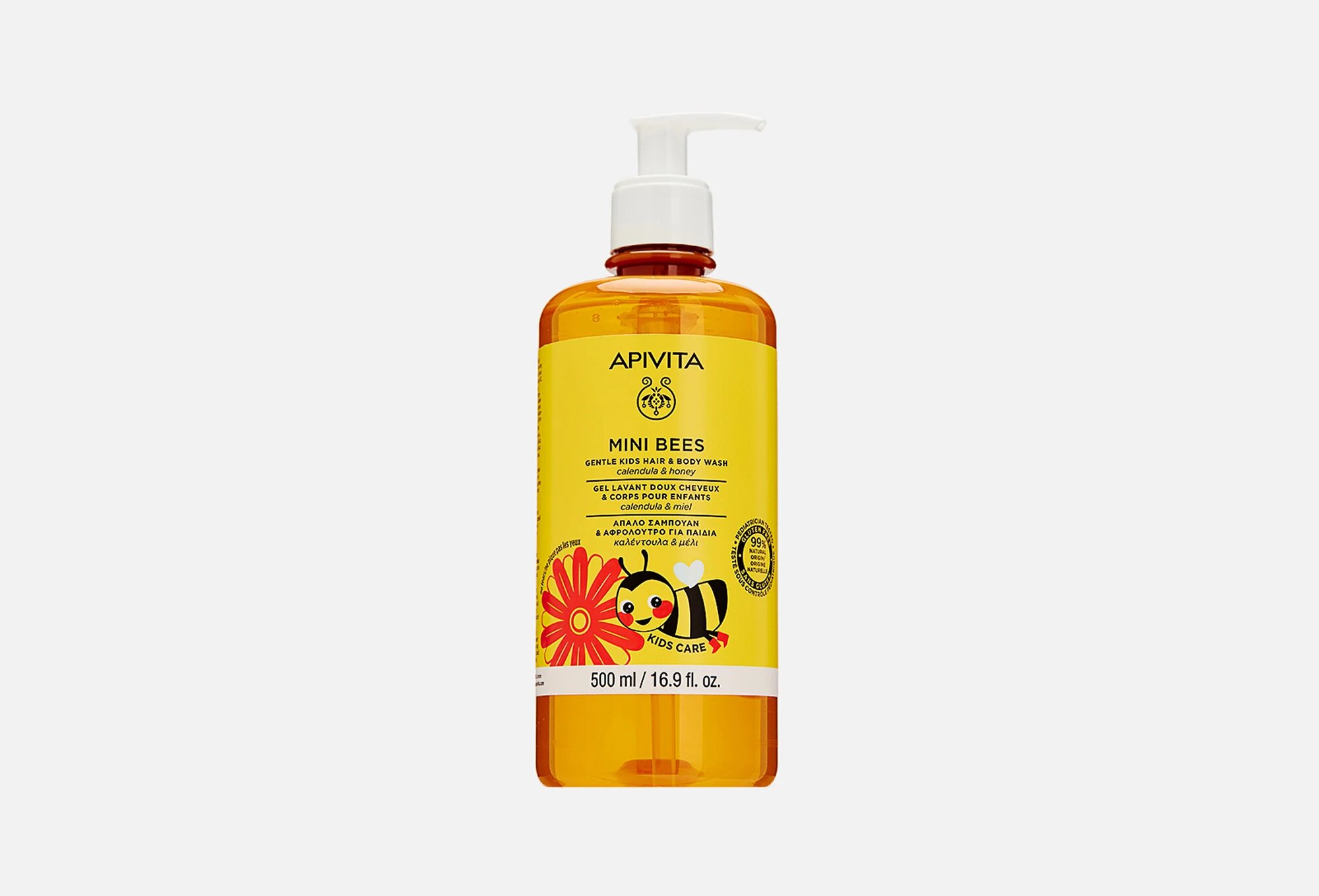APIVITA calendula and honey очищающий гель для тела и волос 500мл