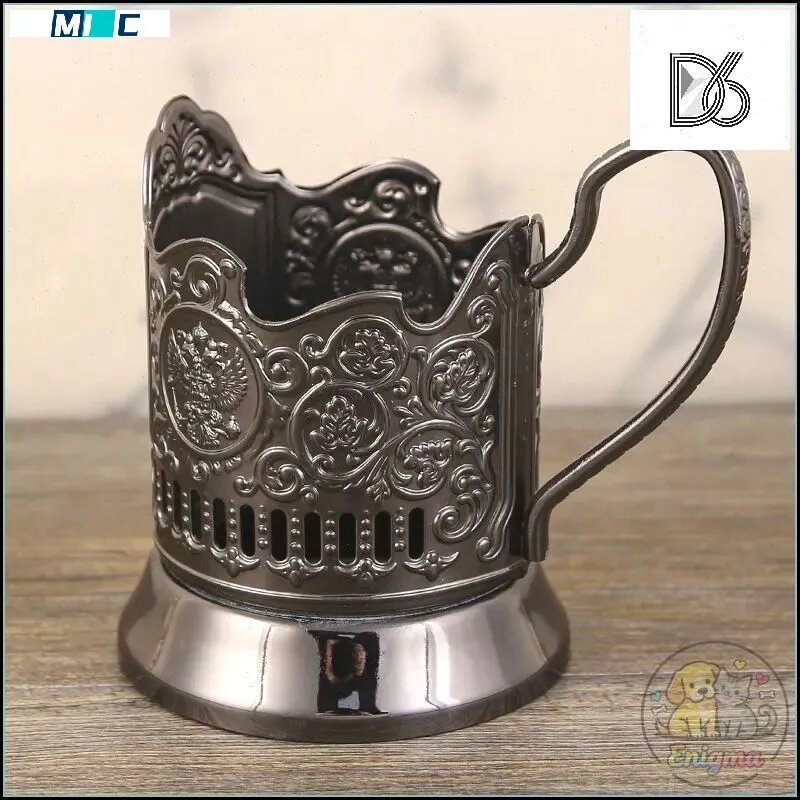 Подстаканник "РЖД" из никеля, диаметр 7 см, высота 10 см, серый металлик