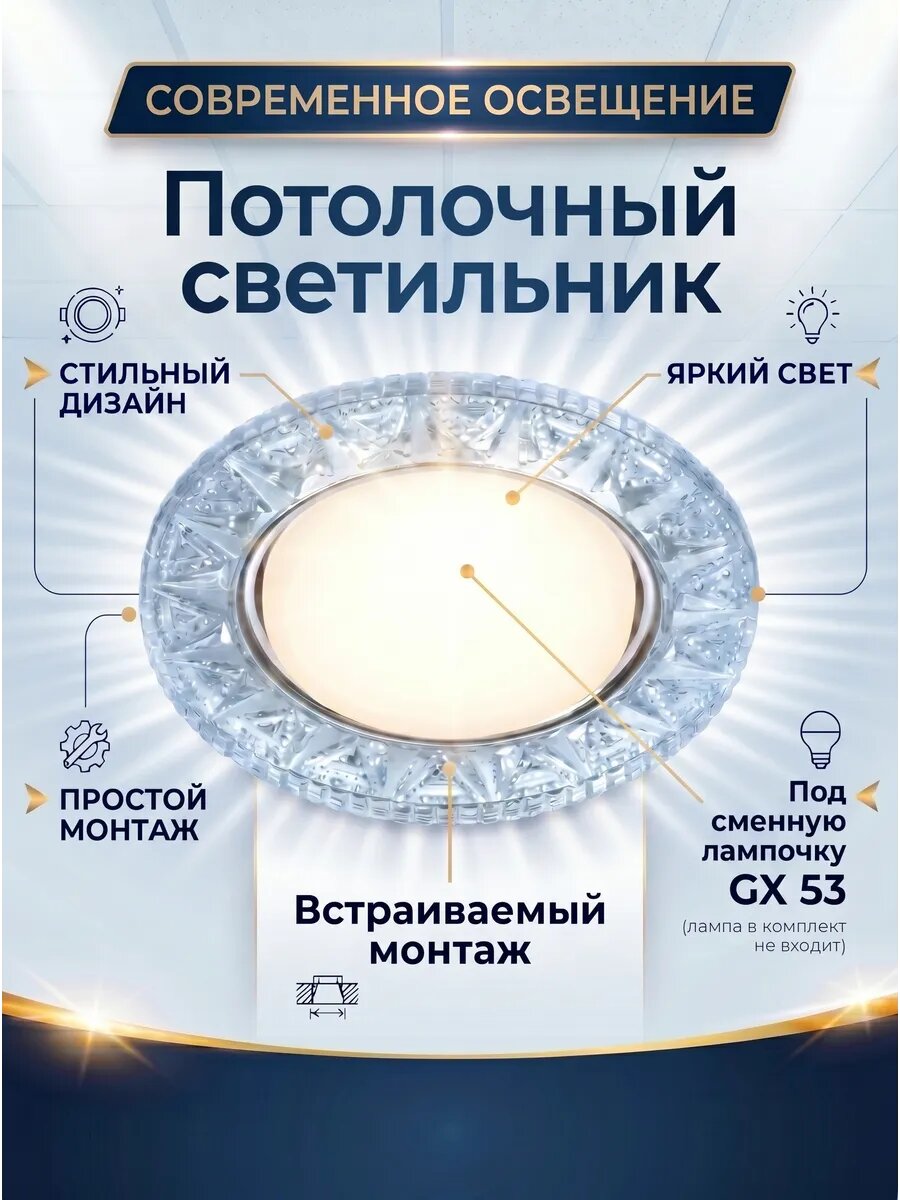 Светильник потолочный встраиваемый точечный под GX 53