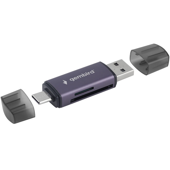 Карт-ридер USB-C и USB-A 2.0 Gembird FD2-MSD-6, SD, microSD, два слота