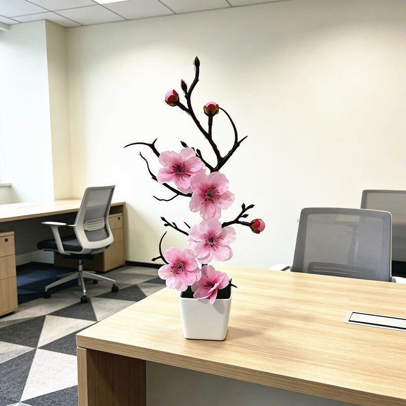 Artificial plum blossom decorative plant with plastic and silk for house decor and party events stylec