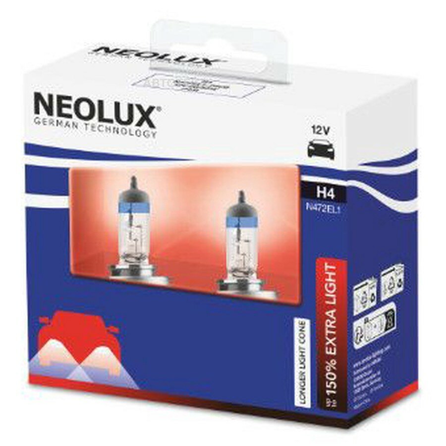 Лампа H4 12V 60/55W Extra Light +130 % (коробка 2шт.) NEOLUX N472EL12SCB