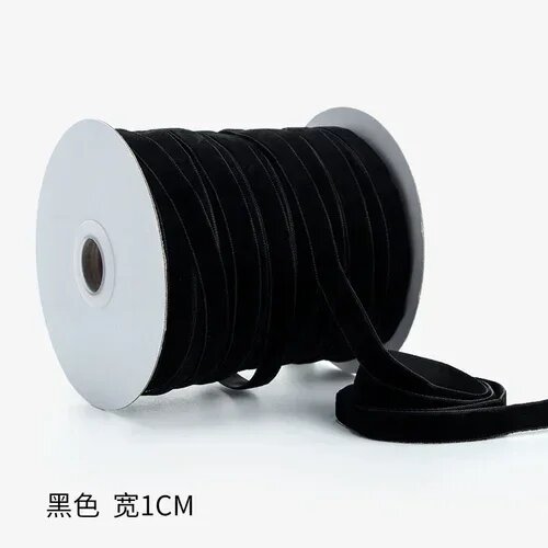 Бархатная лента 45 метров 1 см Черный, Черный, black