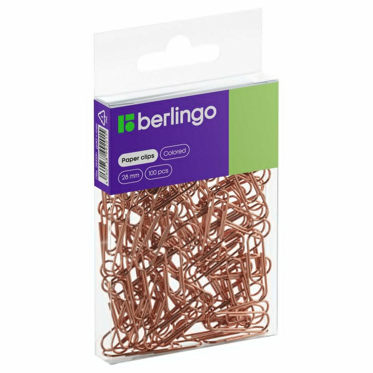 Скрепки Berlingo (28мм, цветные, розовое золото) упаковка пвх, 100шт. (DBs_28100h)