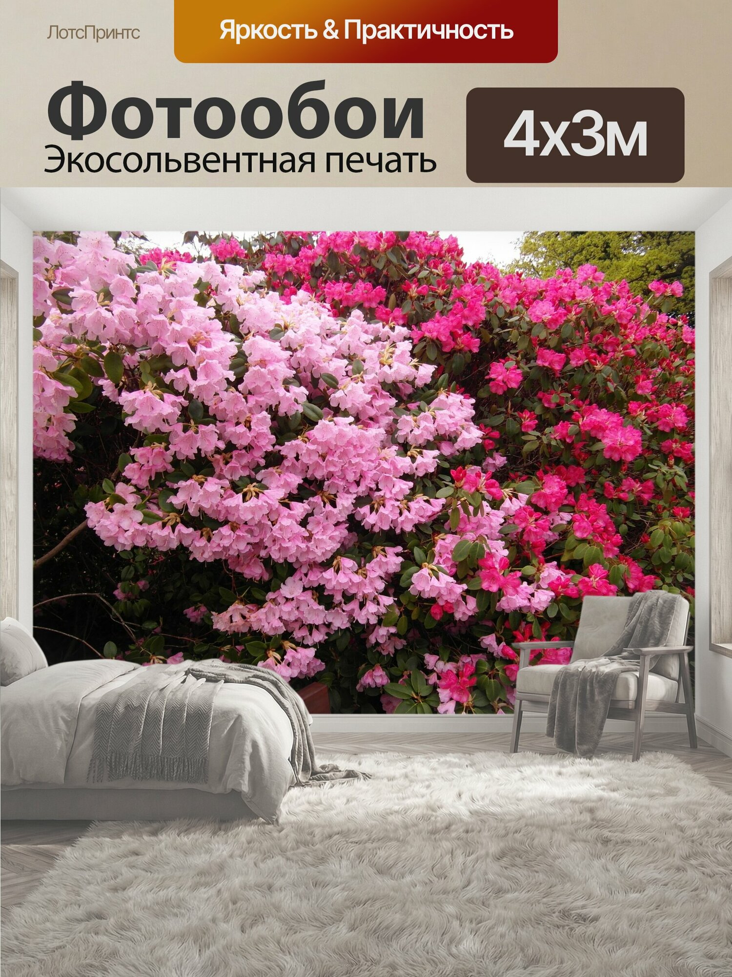 Фотообои "Рододендрон, японский сад, расцветает" 400x300 см. экосольвентная печать