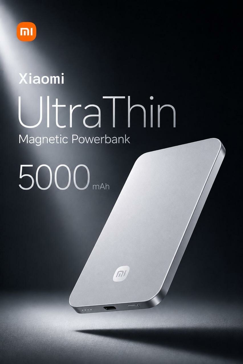 Внешний аккумулятор Xiaomi 15W UltraThin magnetic magsafe Power Bank 5000mAh, silver, белый