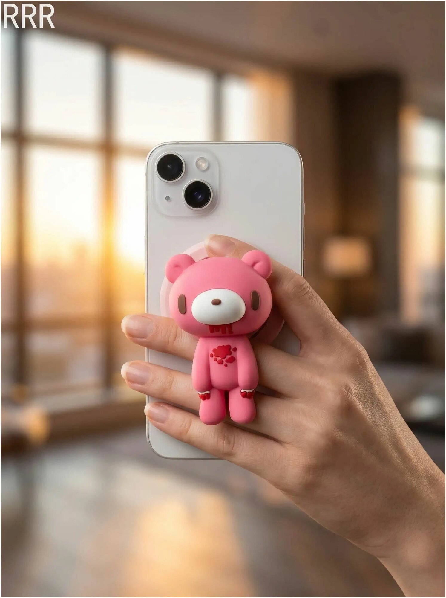 Магнитный держатель для телефона на MagSafe Gloomy Bear - Розовый мишка с кровью, складной попсокет-подставка для iPhone и Android