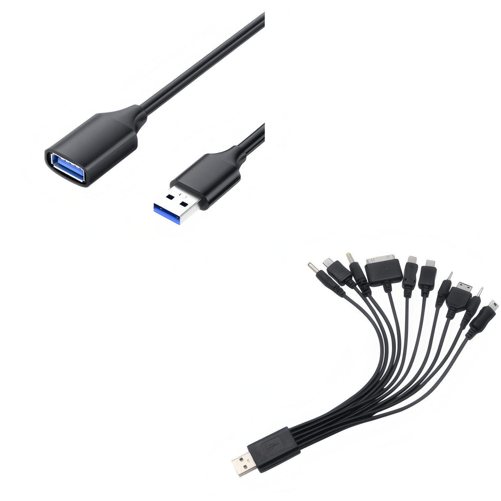 10-в-1 универсальный набор кабелей для зарядки и удлинитель USB 3.0, черный, 19.69 дюйма