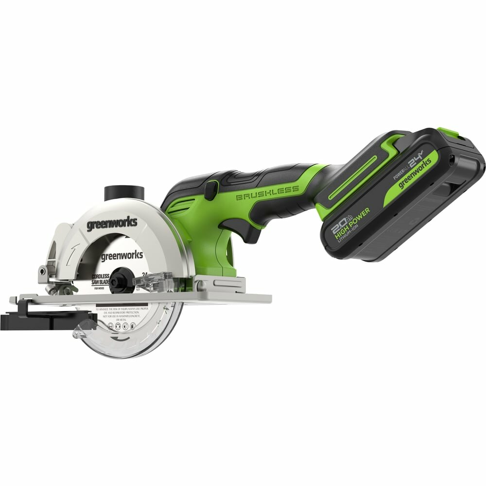 Дисковая мини пила GreenWorks G24MCS, 24V, б/щет, диск 120x9.5мм, 6500об/мин, рез 39мм, 1x2Ач, ЗУ, коробка 1501207VUA