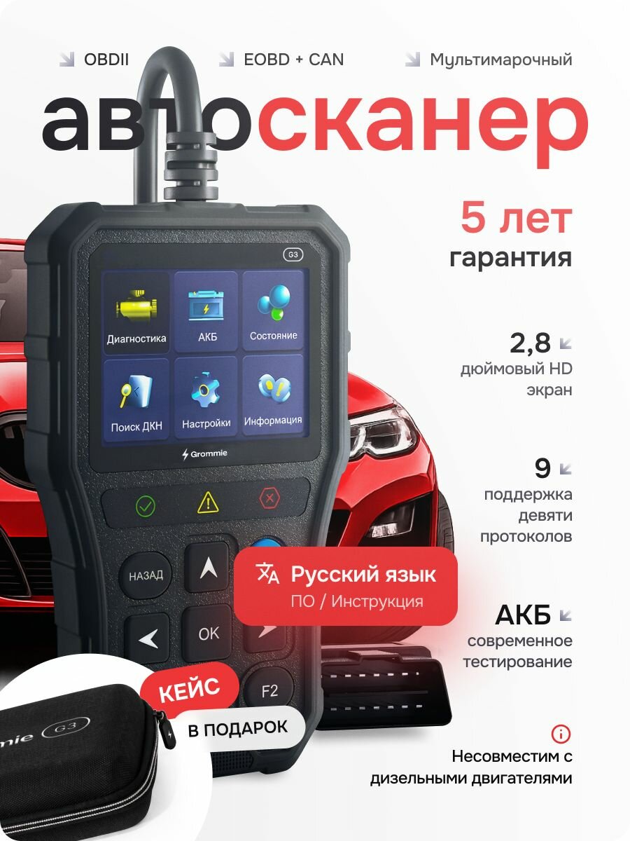Автосканер для диагностики автомобиля, обд2 диагностический сканер на русском языке