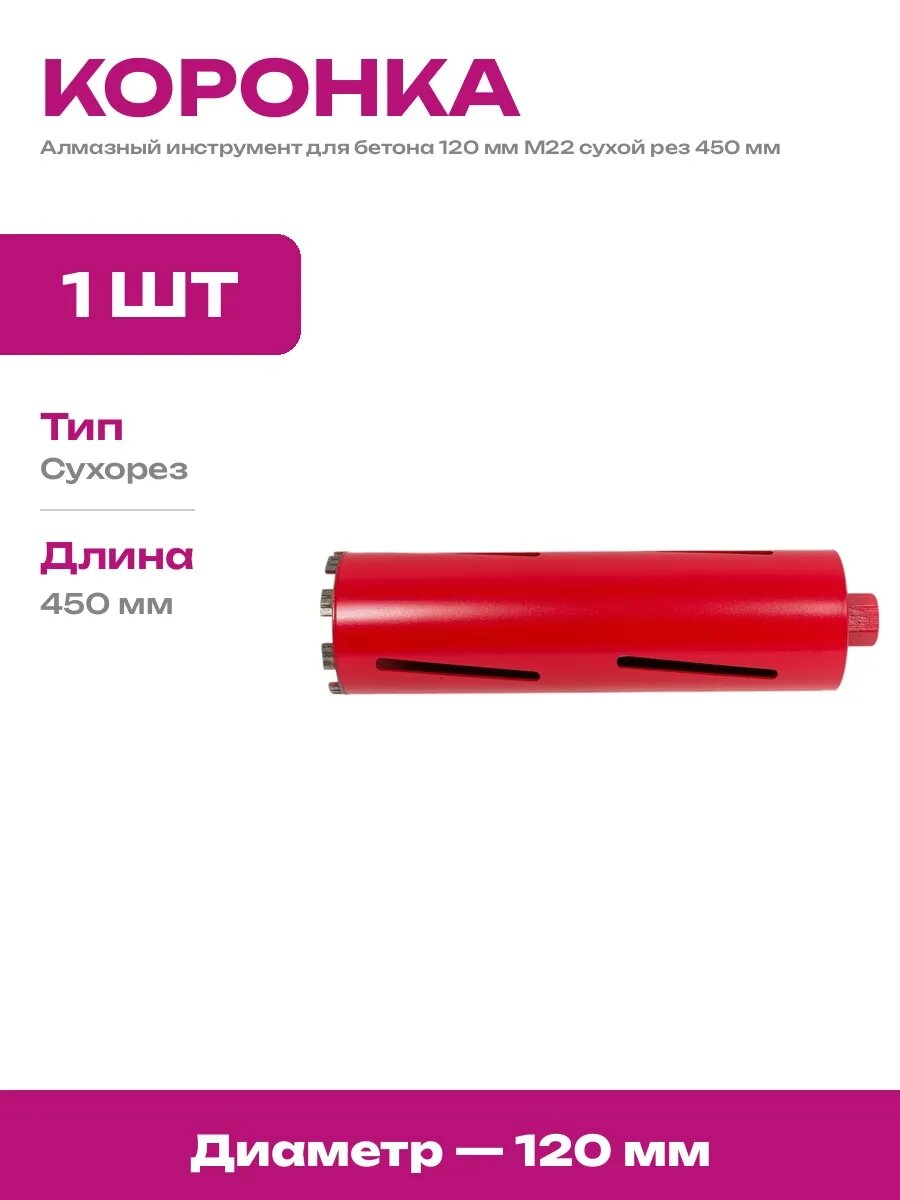Буровая коронка по армированному бетону 120 мм М22 сухой рез