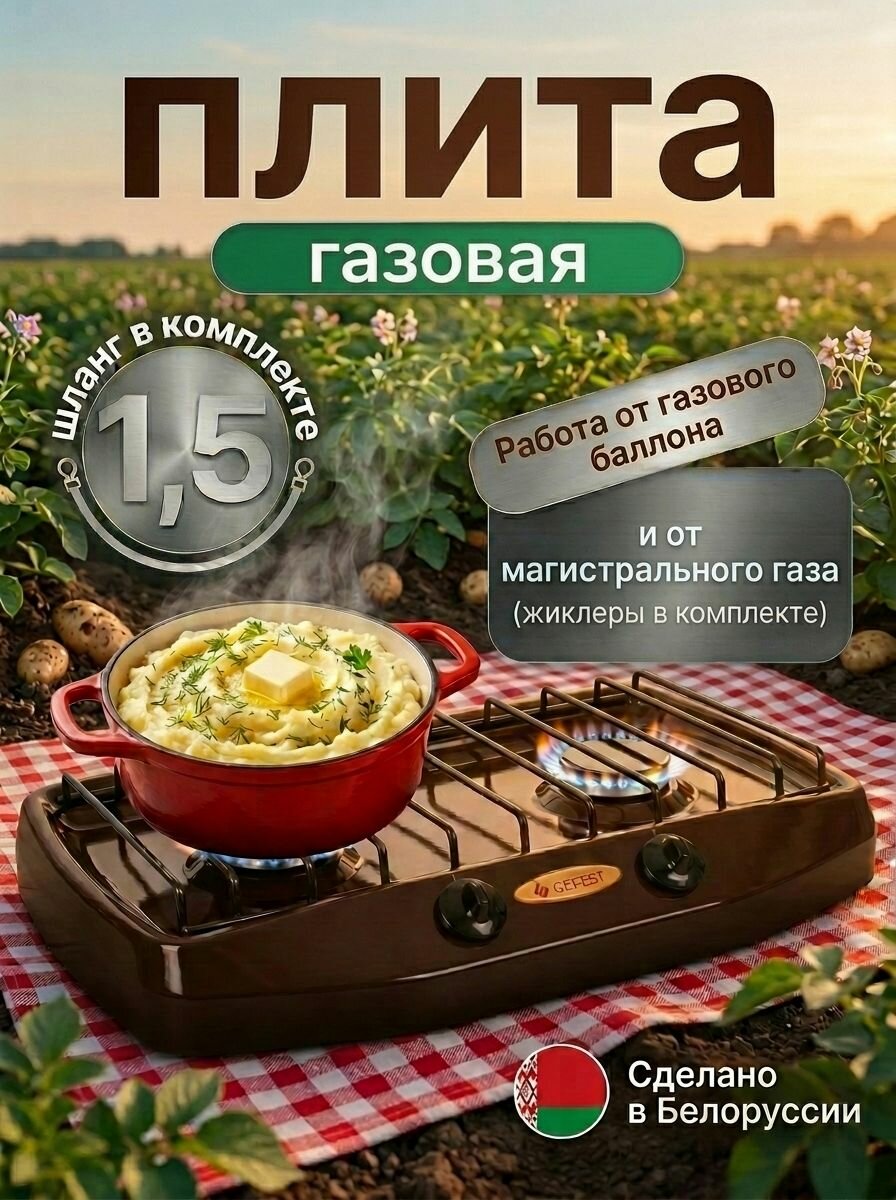Газовая плита настольная, GEFEST ПГ 700-02, 2-х конфорочная, коричневая