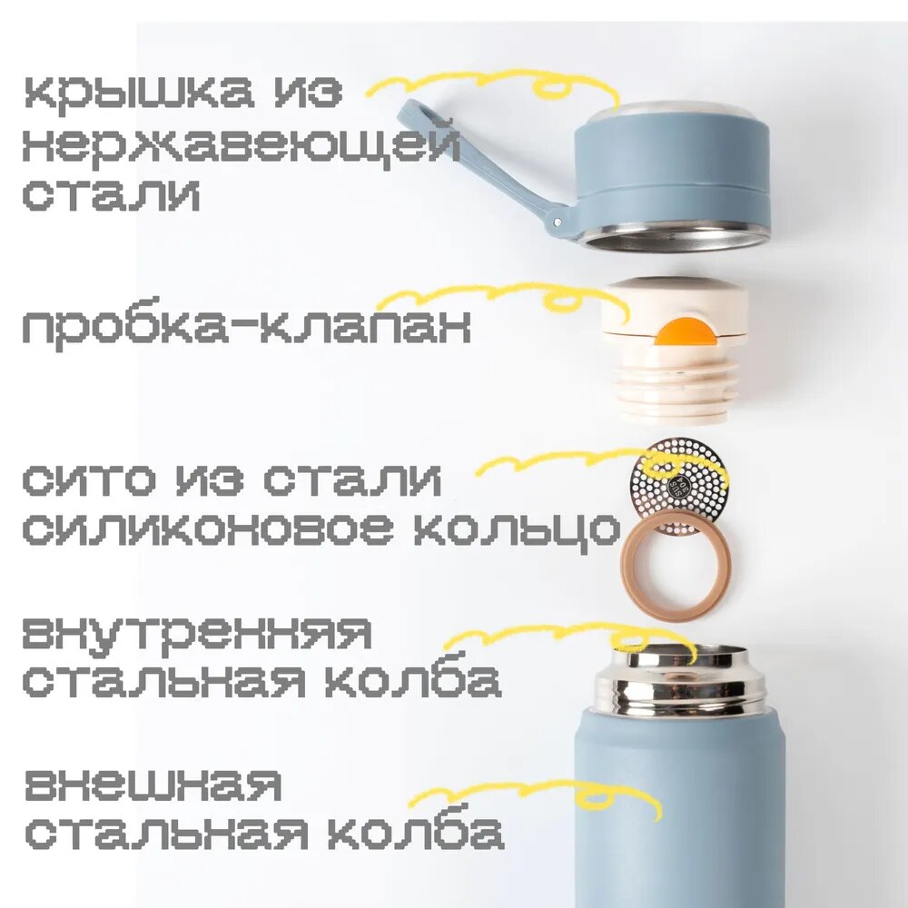 Термос для чая и кофе, 0.5 л, голубой, сохраняет тепло до 12 часов, холод до 24 часов, вес 260 г — фото 1