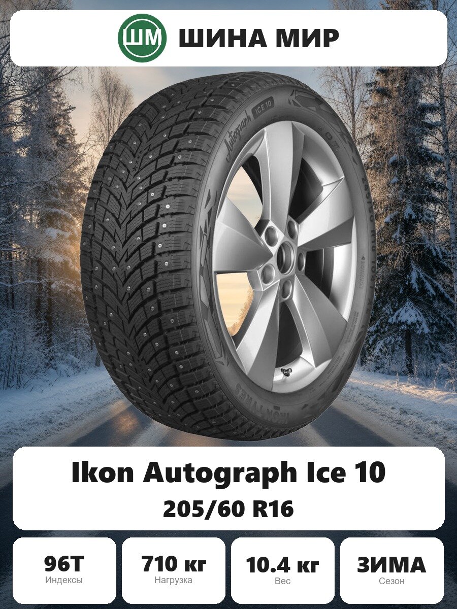 Шина Ikon Autograph Ice 10 205/60 R16 XL 96T Зимняя Шипованная