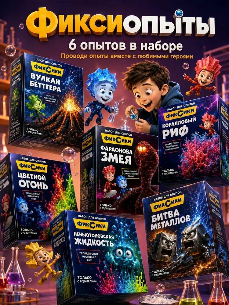 Опыты и эксперименты для детей / набор опытов для мальчиков "Фиксиопыты" 6 опытов в наборе набор опытов детский эксперименты для мальчиков 6 опытов