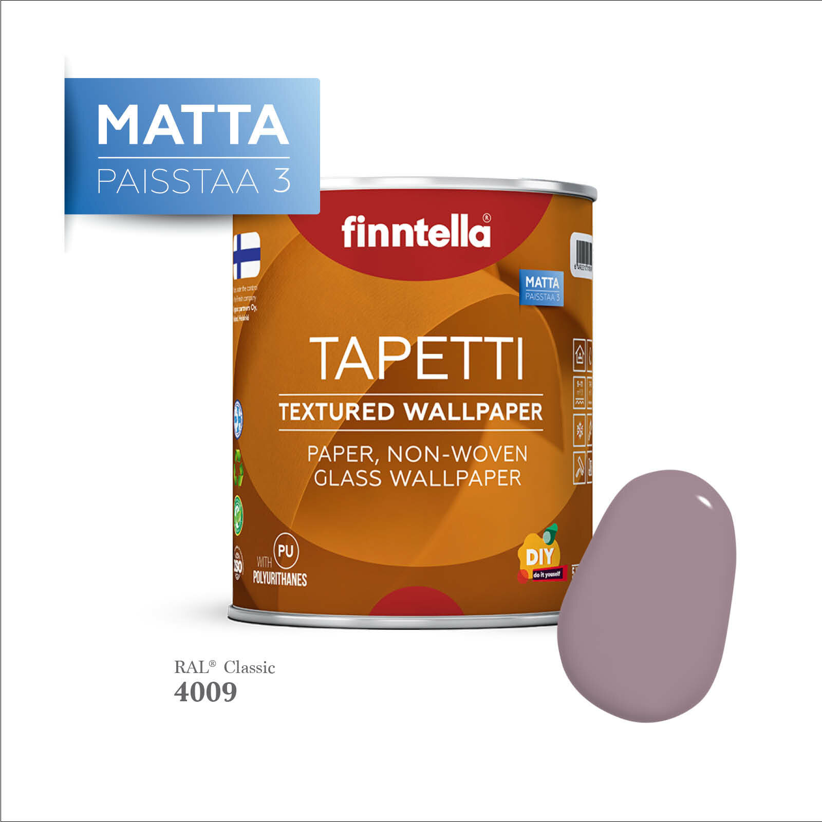 Матовая краска для обоев под окраску TAPETTI Matta FINNTELLA, Цвет RAL 4009 Сигнальный фиолетовый (Signal violet), 0,9л