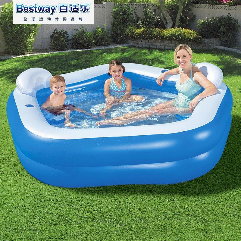 Бассейн надувной Bestway 54153 213х206, с сиденьями и подголовниками, голубой