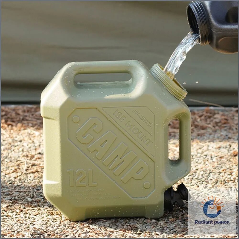 Зеленая канистра для воды CAMP 12L из полипропилена с крышкой, произведенная в Китае, для туризма и кемпинга — фото 1