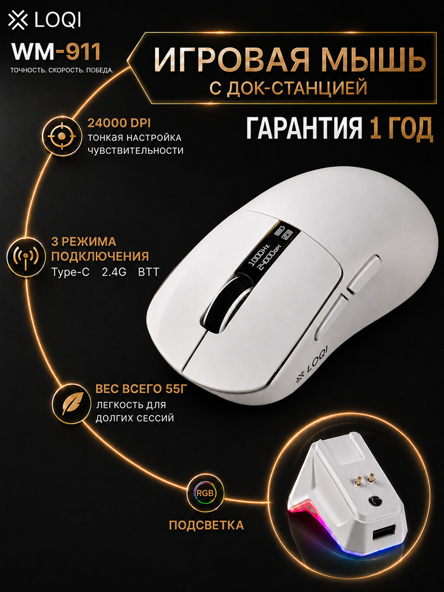 Компьютерная игровая мышь беспроводная LOQI WM-911 USB + Bluetooth белая