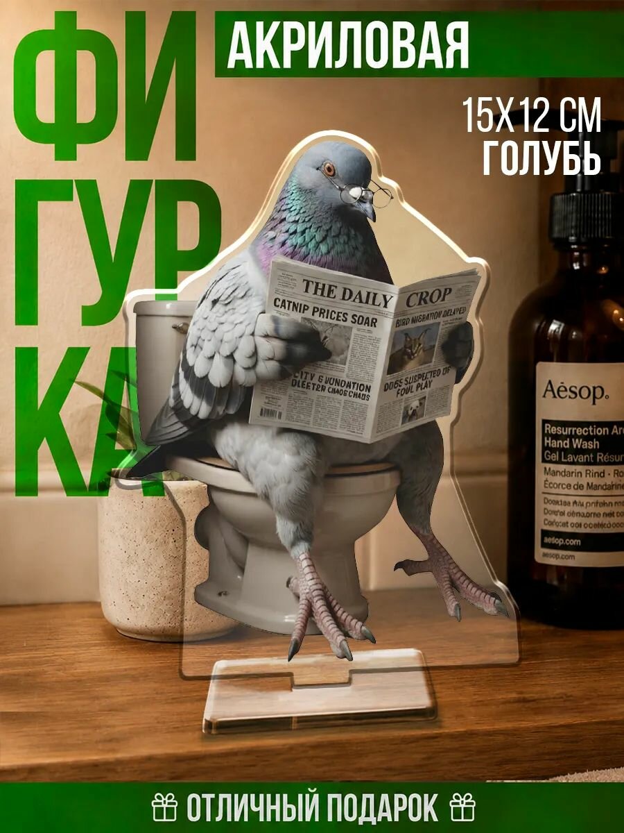 Акриловая фигурка на стол голубь на туалете