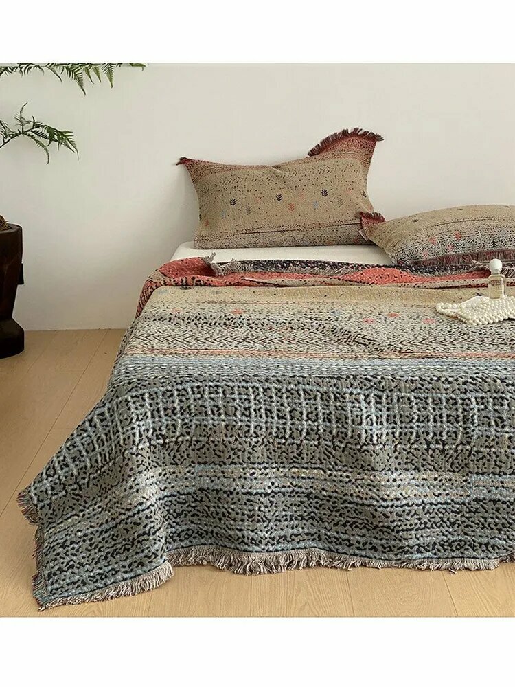 Плед пэчворк из сетчатой ткани с бахромой, 80×160 см, для кровати и интерьера