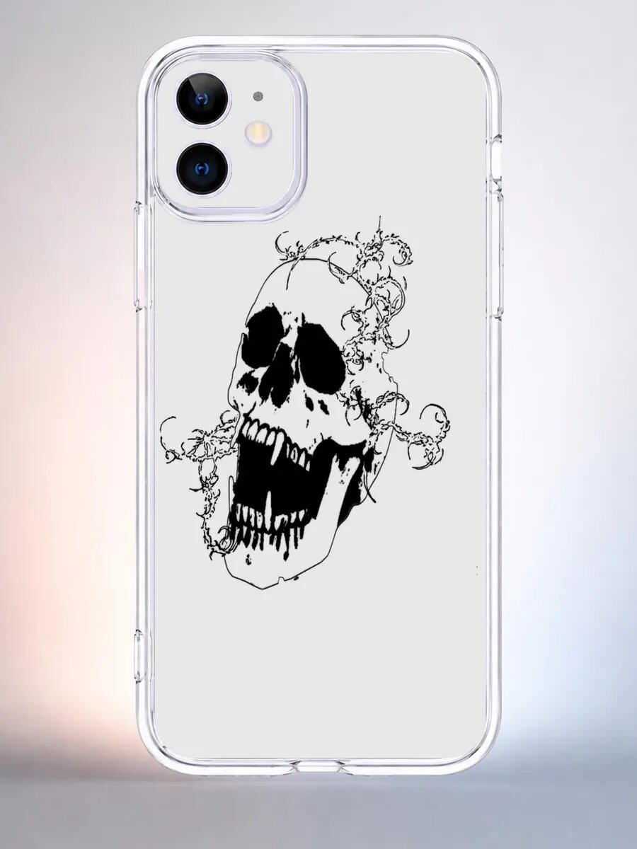 Чехол iPhone 11 череп с шипами силиконовый прозрачный