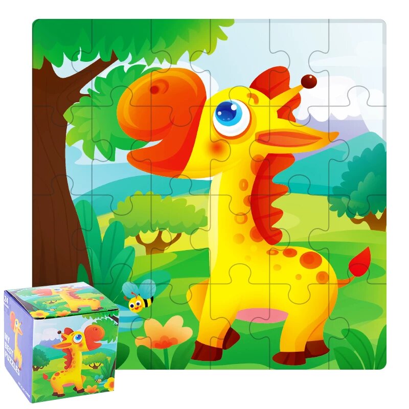 24-штучная 3D пазл-жираф для детей 1-6 лет, крупные детали, деревянная обучающая игра