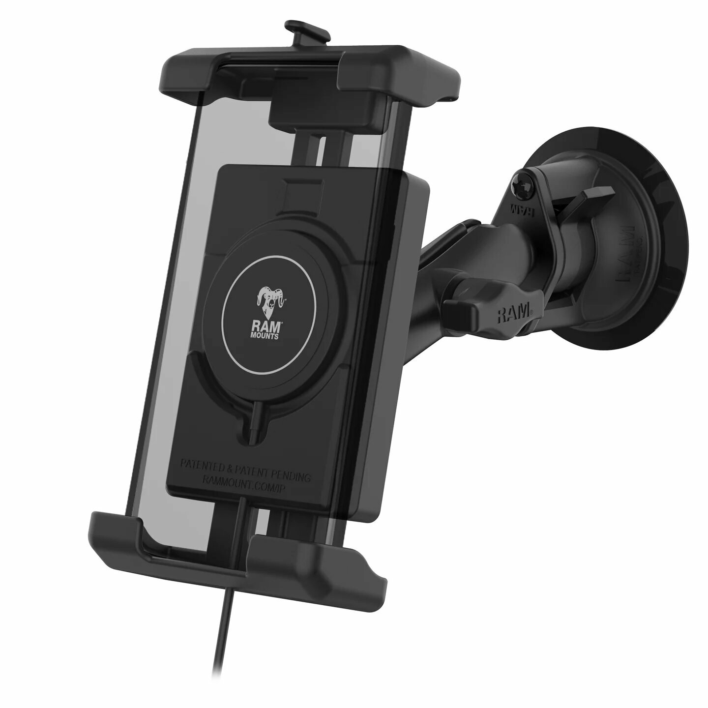 VK-33619 Крепление на присоске RAM Quick-Grip Pro XL с беспроводным зарядным устройством Qi2 мощностью 15 Вт.