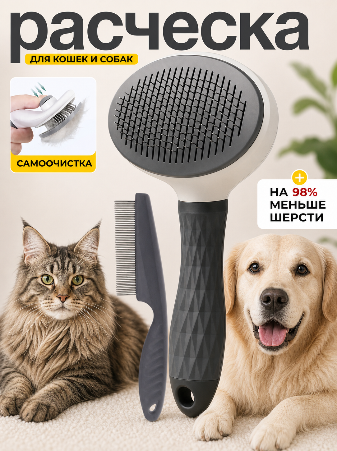 Расческа пуходерка дешеддер для кошек и собак