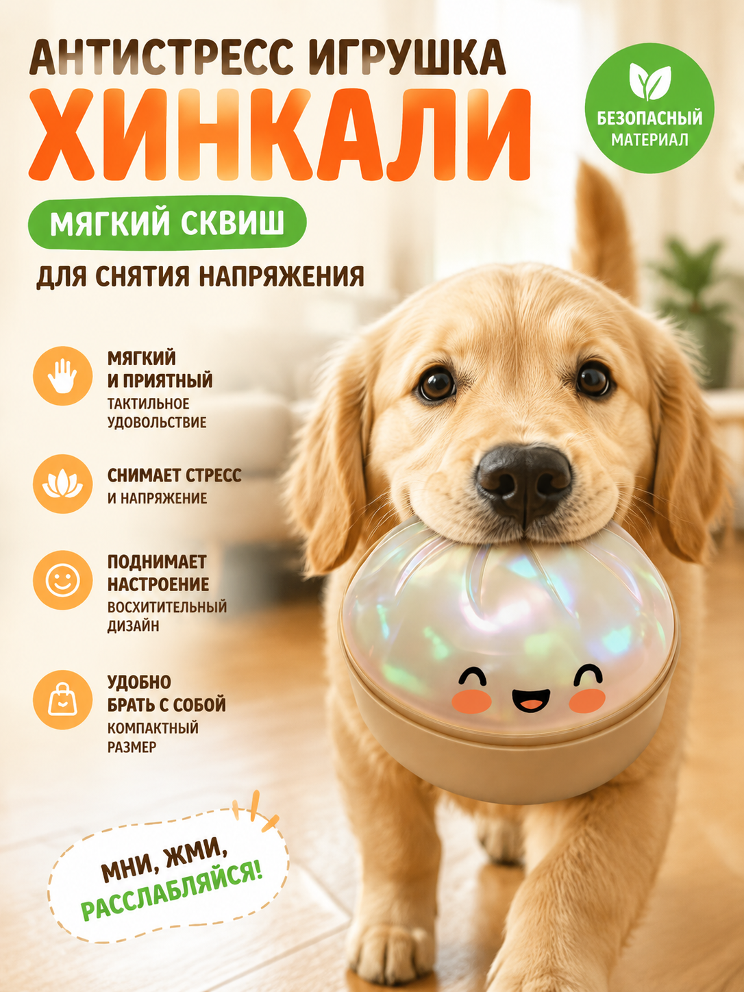 Антистресс игрушка Хинкали, мягкий сквиш с реалистичным дизайном, для снятия напряжения
