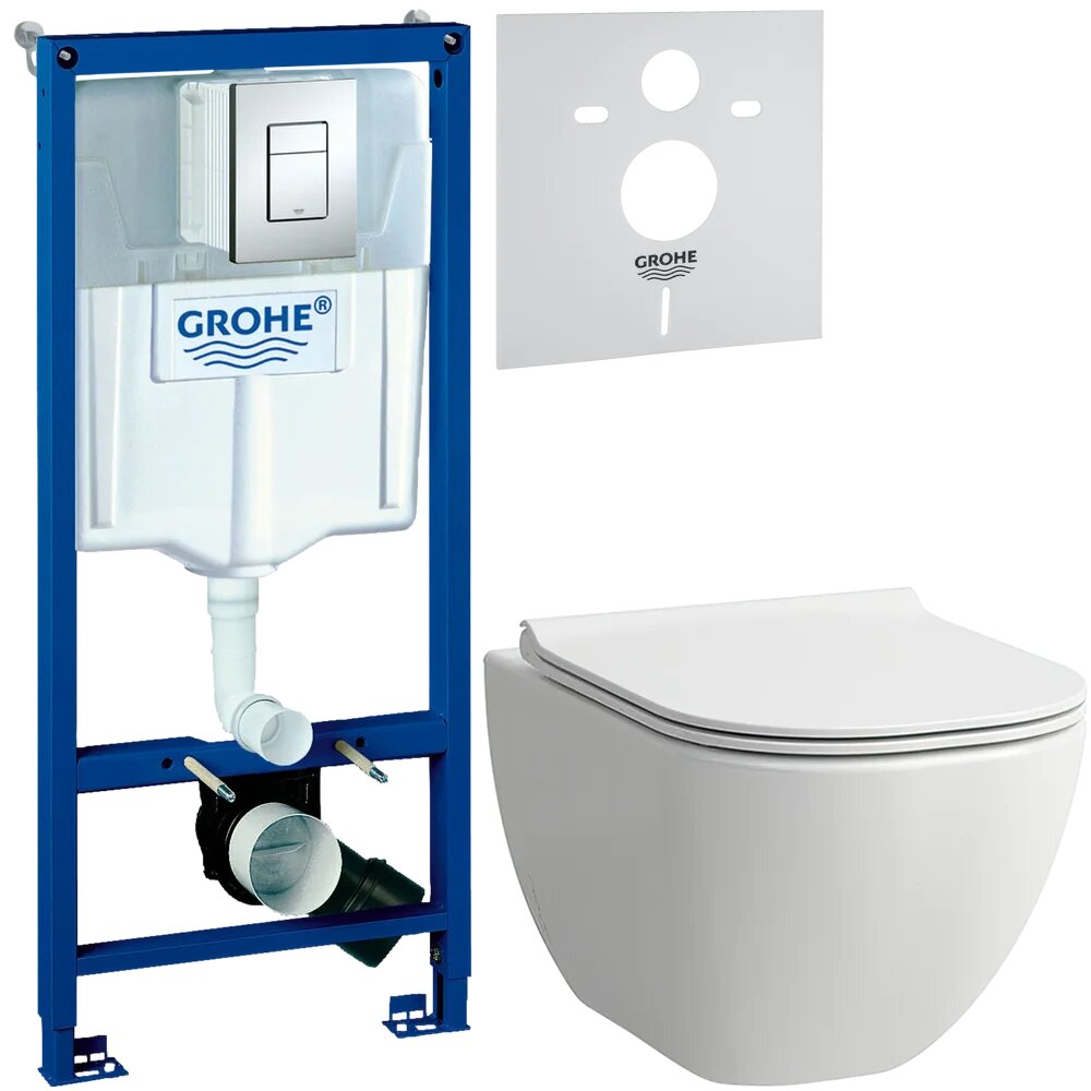Комплект 3 в 1 Унитаз подвесной Laufen Basal 8.66E1.0.000.000.1 / Инсталляция с кнопкой Grohe Rapid SL 38772001 цвет хром / Звукоизоляция 37131000