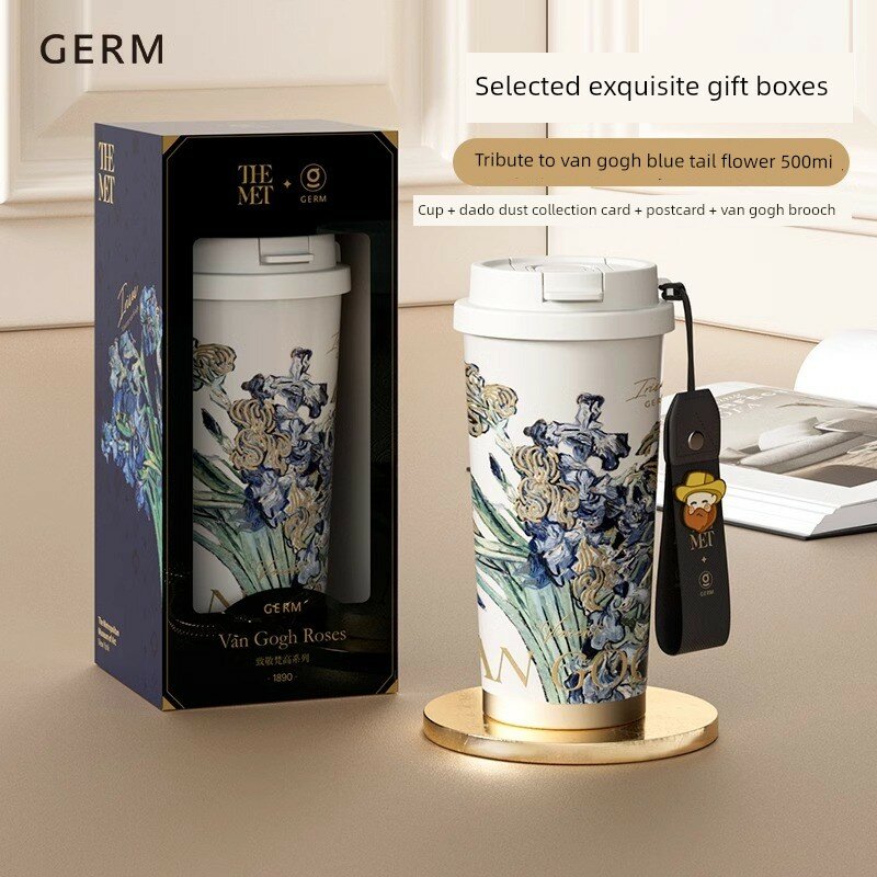 Ван Гог Ирис 500 мл Изолированный термос со стройом, премиум контейнер для кофе и чая